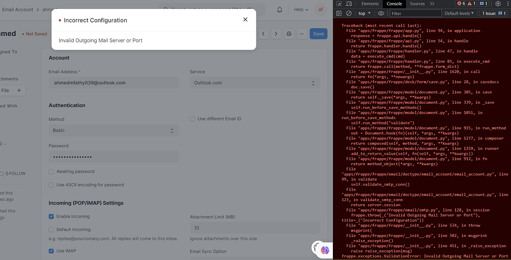 Issue with Invalid Outgoing Mail Server or Port in ERPNext - User Forum - Frappe Forum