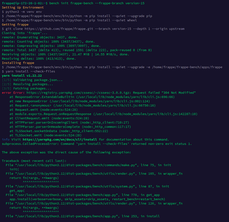ERPNEXT installation ERROR in Yarn Check - ERPNext - Frappe Forum