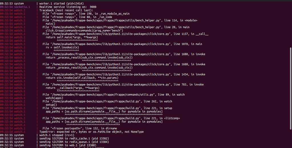 Unexpected error while bench start - ERPNext - Frappe Forum