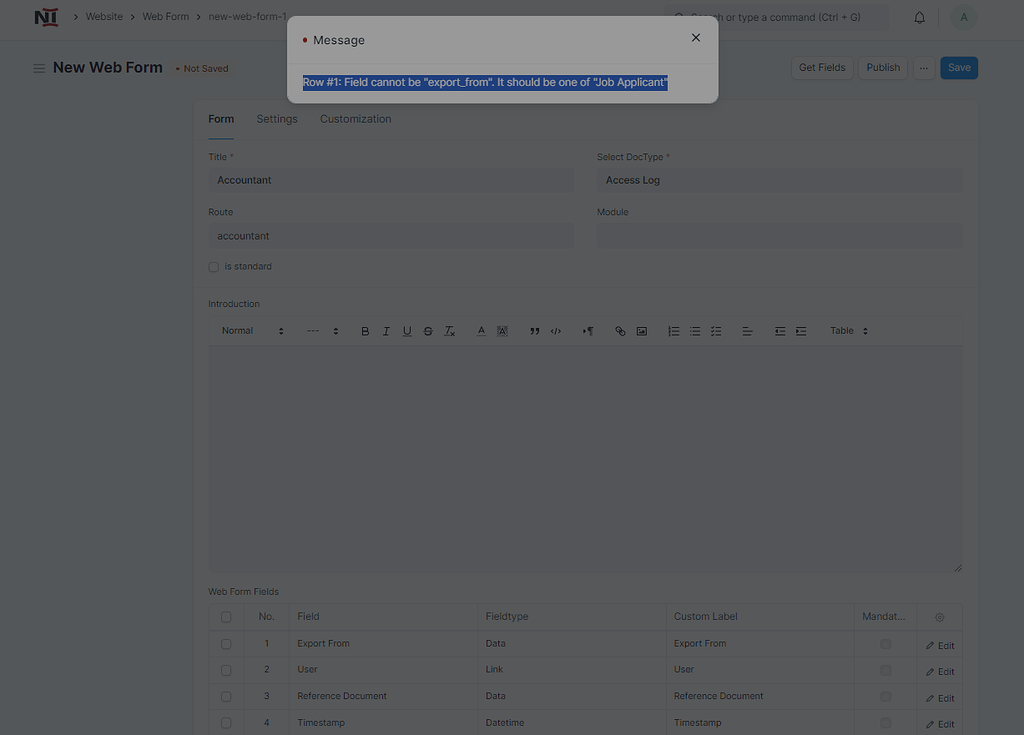 Error when creating webform - Bug - Frappe Forum