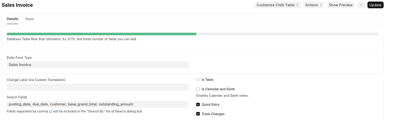 Database Table Row Size Utilization - Customize ERPNext - Frappe Forum