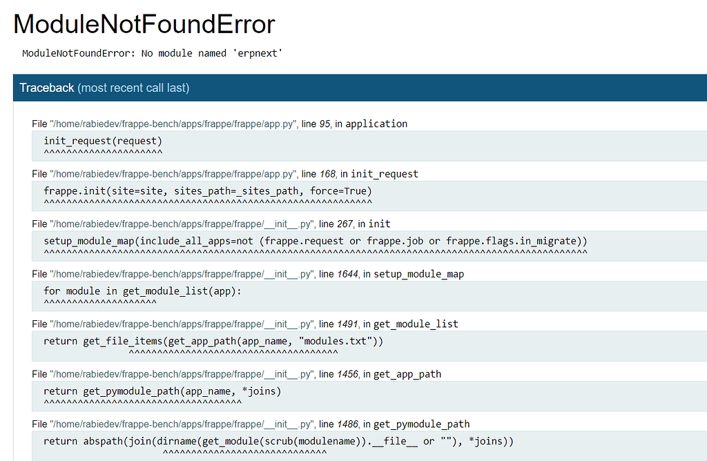 ERPNext module cannot be found even it is installed in the site already - Setup - Frappe Forum