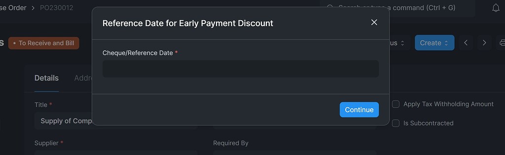 Early Payment pop-up screen in PO - Accounting - Frappe Forum