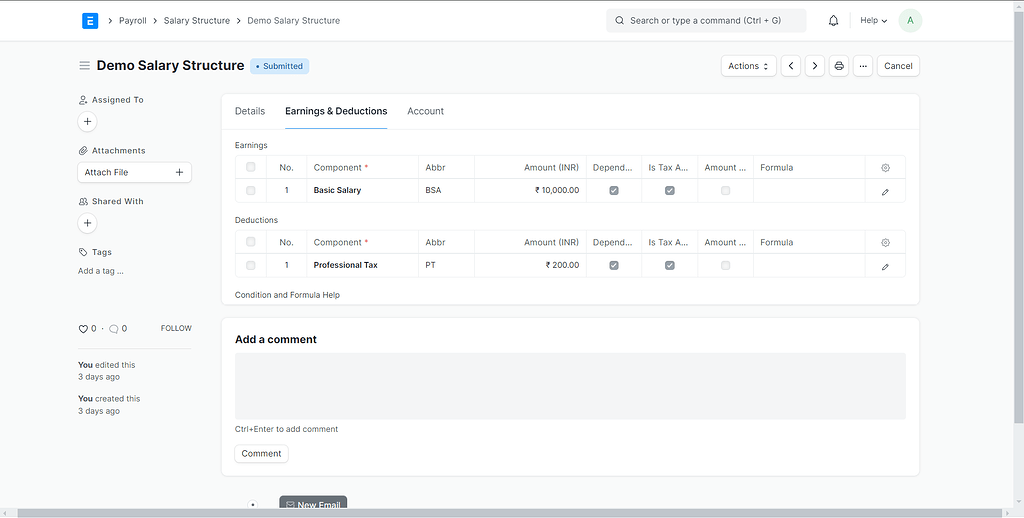 How to how do we put different salary components values in same salary structure in ERPNext ...