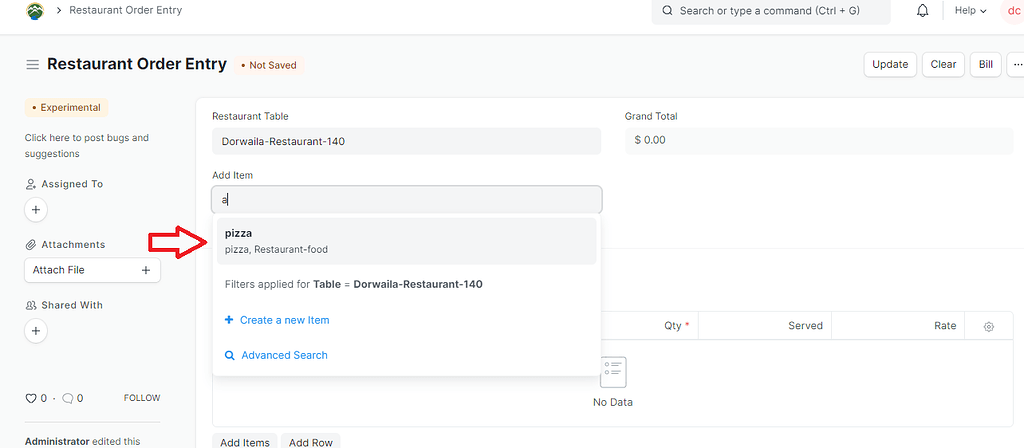 Unable to add item in "Restaurant order entry" form - ERPNext - Frappe Forum