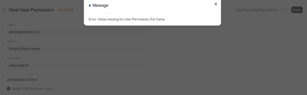 New User Permission For Value field error - ERPNext - Frappe Forum