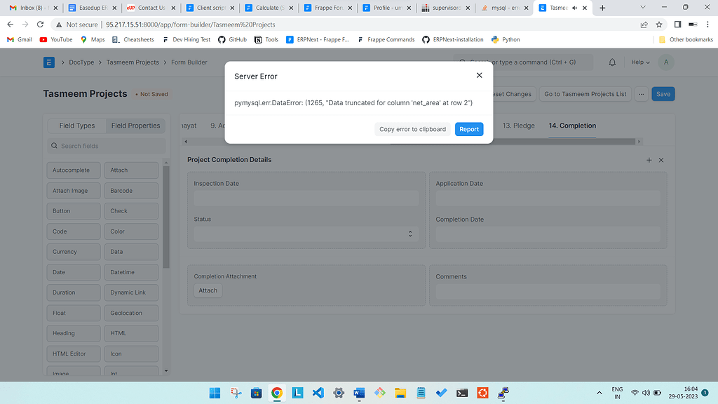 Error pymysql 1265 Data truncated - Frappe Forum