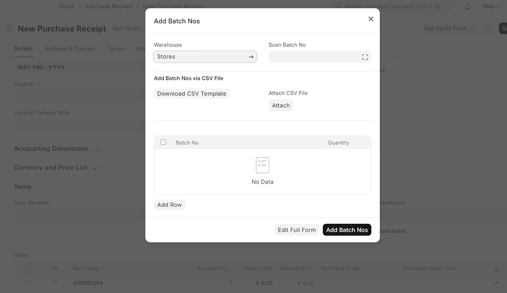 Purchase Receipt Customize batch dialog list - ERPNext - Frappe Forum