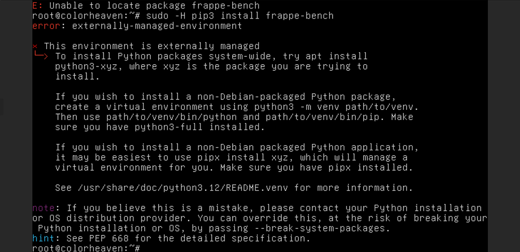 Externally managed environment while installing frappe-bench - ERPNext ...