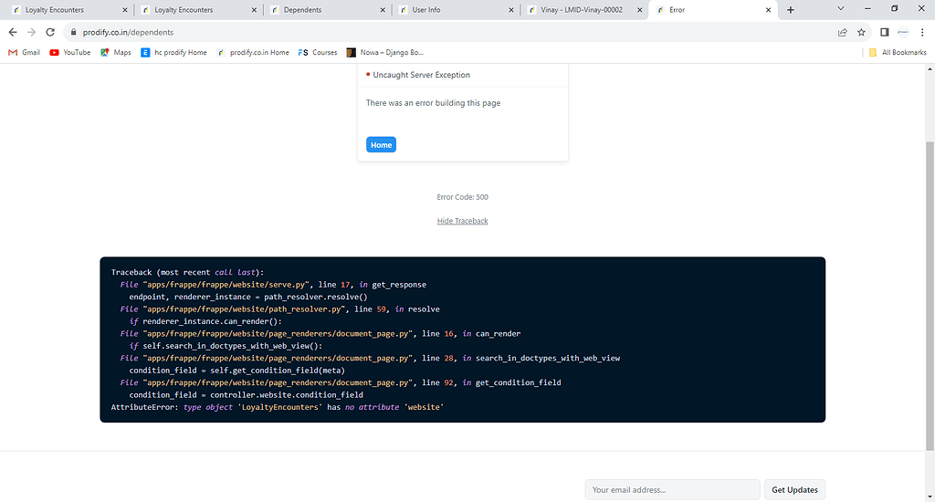 AttributeError: type object 'LoyaltyEncounters' has no attribute 'website' - Frappe Forum