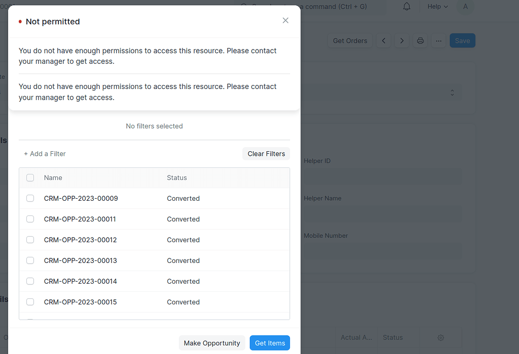 Permission Error When Fetching Details from Child Table using Multiselect Dialog API - Custom ...