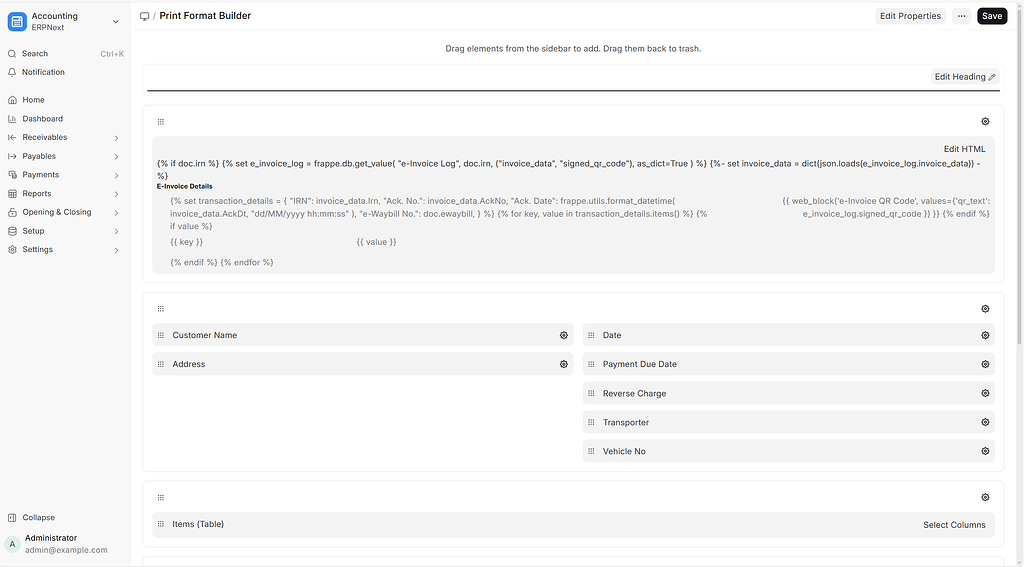 How to add element in Print Format Builder Erpnext V16 - Print Formats ...