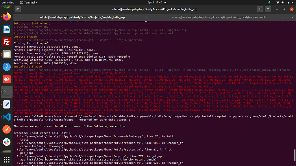 Installation Error on local - ERPNext - Frappe Forum