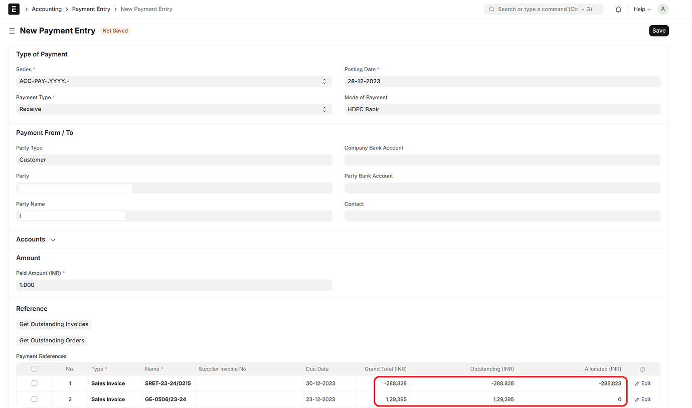 Credit Note not adjusting to invoice - Bug - Frappe Forum