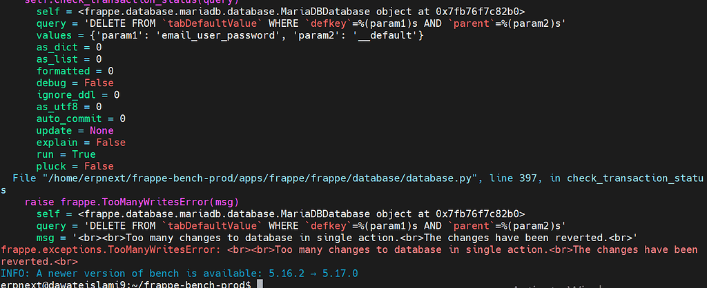 Too many changes to database in single action - ERPNext - Frappe Forum