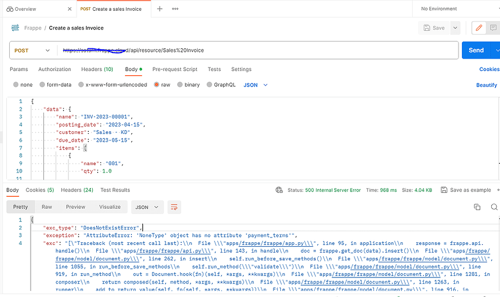Error while creating a sales Invoice using postman - Frappe Forum Error while creating a sales Invoice using postman - Frappe Forum