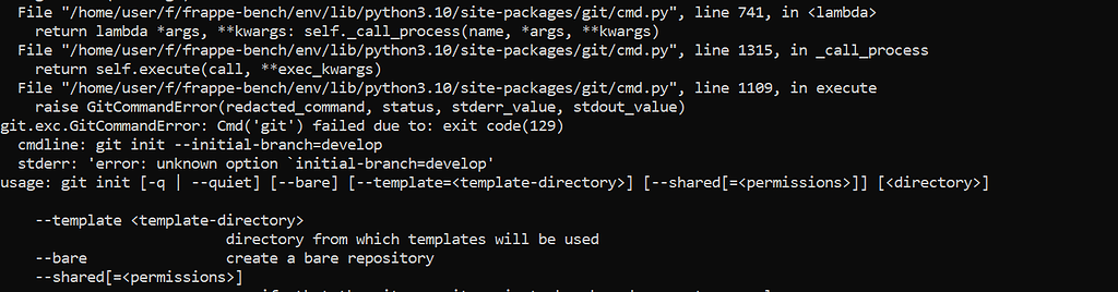 Gitcommanderror On Bench New App Frappe Framework Frappe Forum