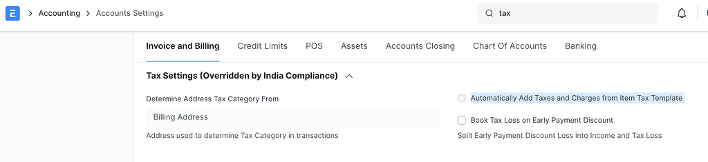 "Automatically Add Taxes and Charges from Item Tax Template" disabled ...