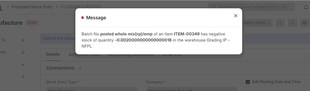 Negative Stock Qty Error - customization - Frappe Forum