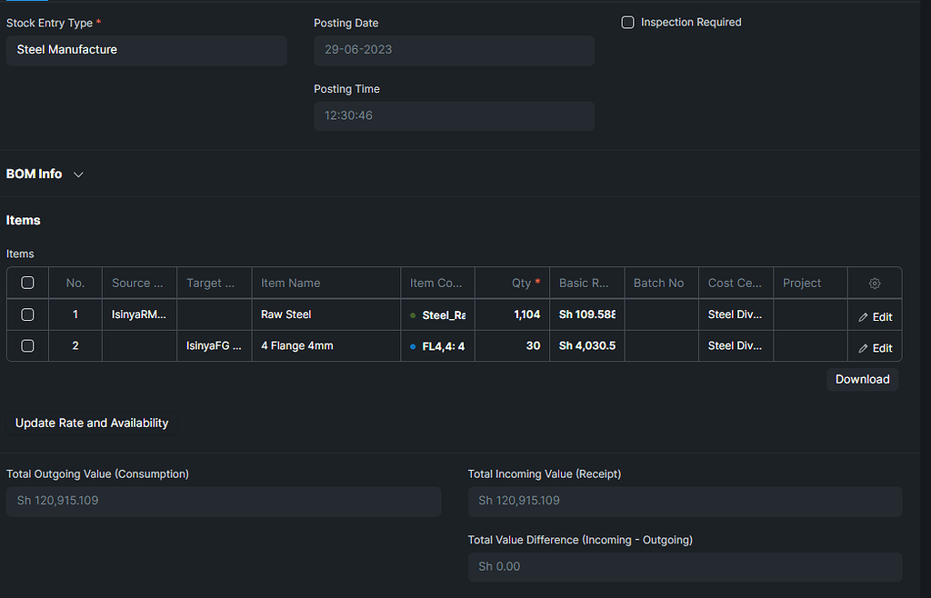 Stock Entry type manufacture not calculating correctly - Manufacturing - Frappe Forum