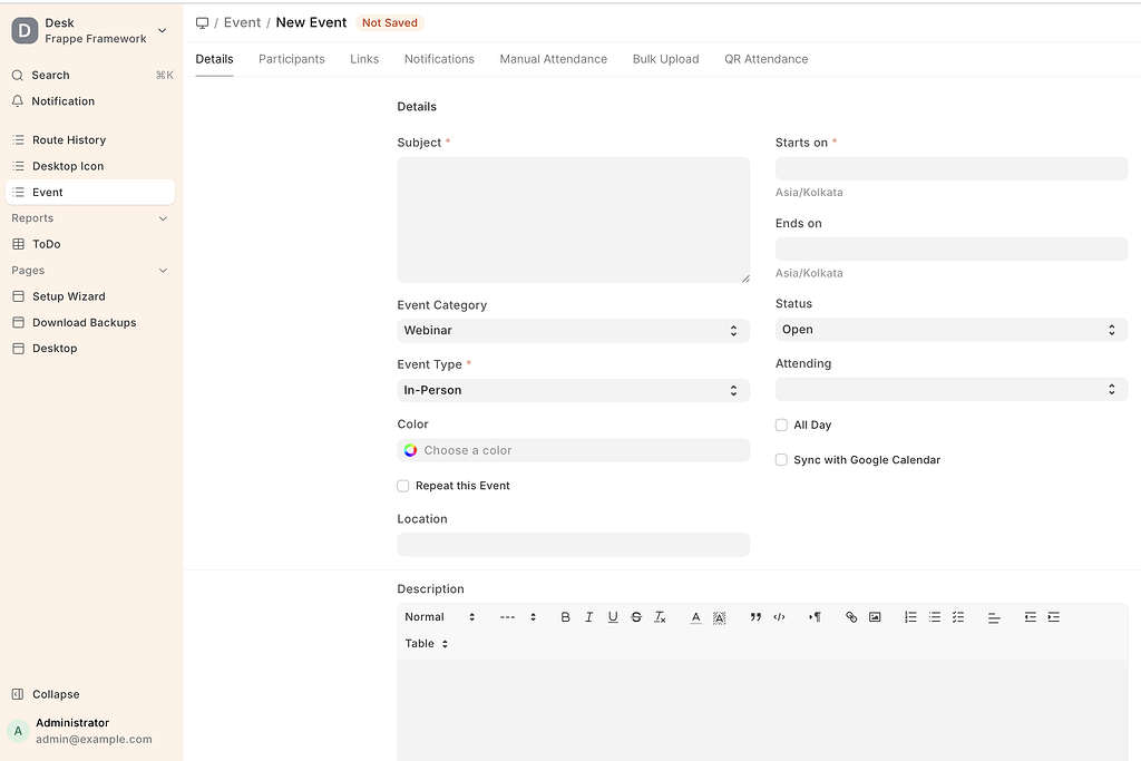 Using Frappe Desk “Event” Doctype inside Frappe LMS Sidebar – Is it ...