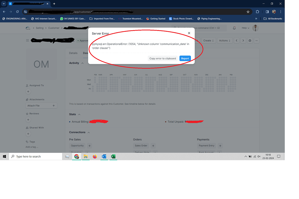 Customer and Supplier Dashboard Error and Connections Error - ERPNext - Frappe Forum