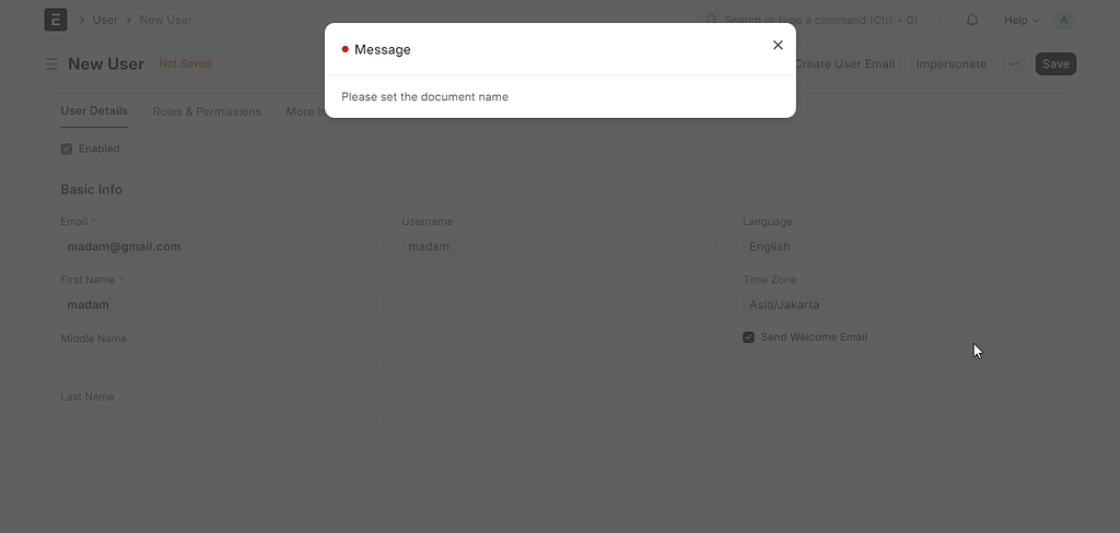 Get issue "Please Set the Document Name" after create User in ERPnext 15 - ERPNext - Frappe Forum