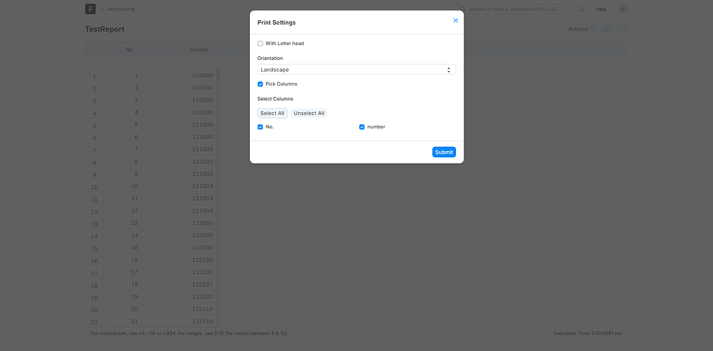 Issue With Pick Columns Option In Script Report Print Print Formats Frappe Forum