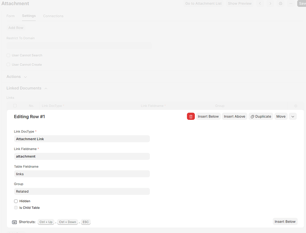 Document Links in DocType settings does not add related links to Connections dashboard ...