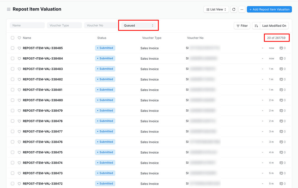 Repost Item Valuation queue on many transactions (Big Data) - ERPNext - Frappe Forum