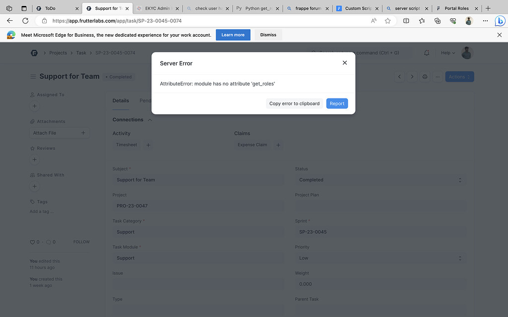 Cant Use Getroles In Server Script Frappe Framework Frappe Forum