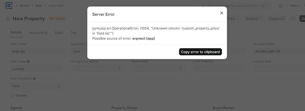 Server ERROR Unknown Column - ERPNext - Frappe Forum