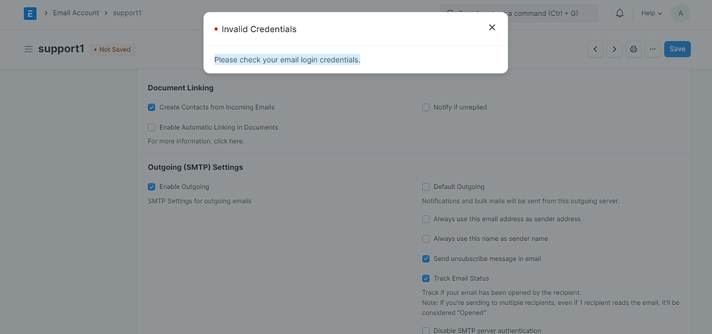 Error while creating email address for alert and notification! - ERPNext - Frappe Forum