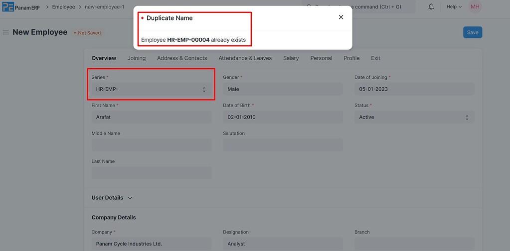 New employee entry problem - Frappe Forum