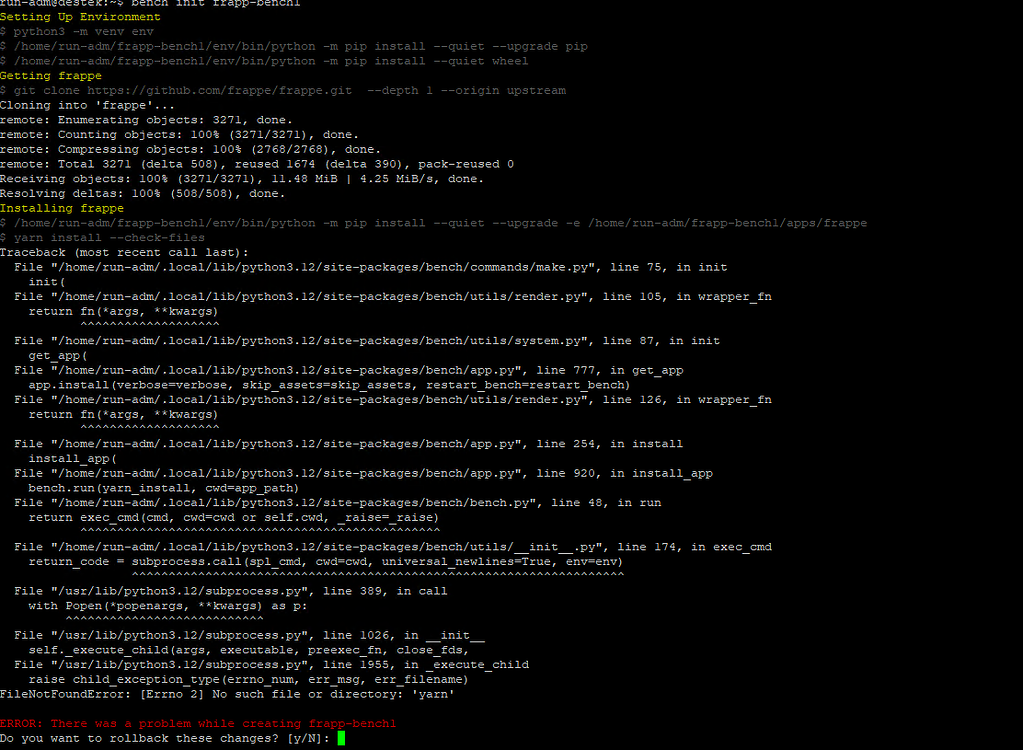 Setup problem when bench init frappe-bench and get ERROR: There was a problem while creating ...