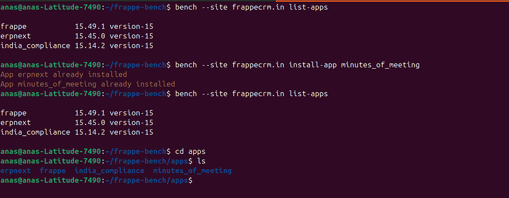 The custom app is installed and appears in the About section but not in the list of apps ...