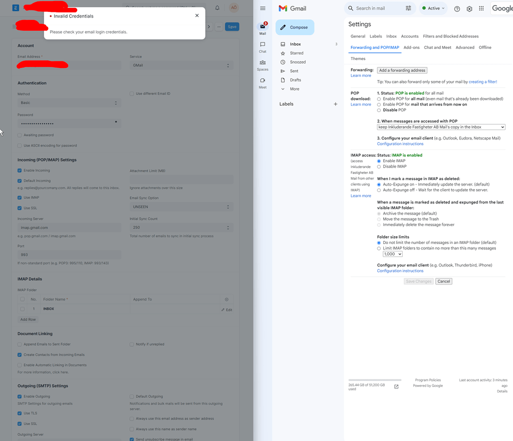 Email account error when using Gmail - ERPNext - Frappe Forum