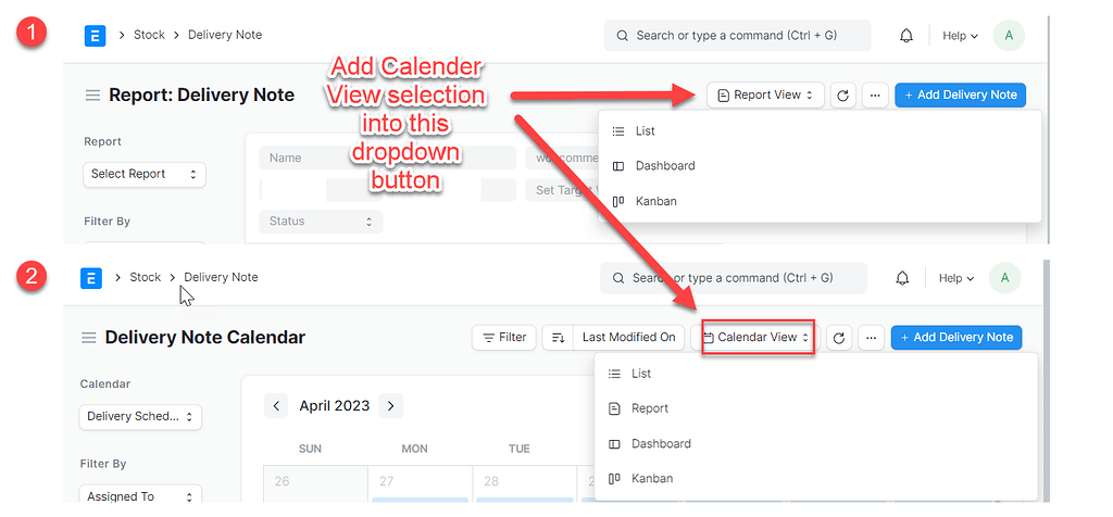 How to show the "Calendar View" in the list view dropdown button - Customize ERPNext - Frappe Forum