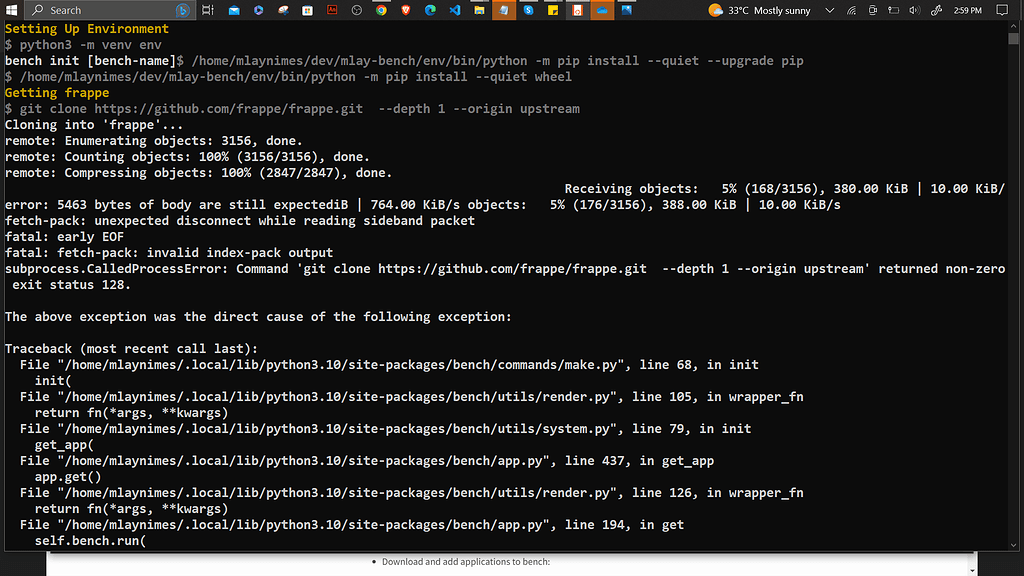 Error When i Create a new bench: $ bench init mlay-bench - frappe - Frappe Forum