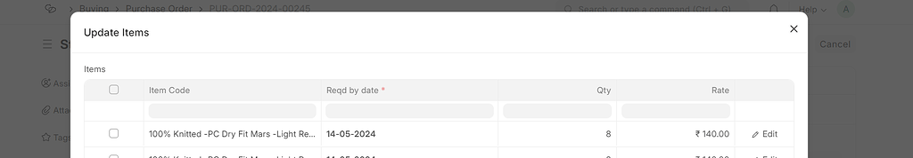 How to edit purchase order update items popup - ERPNext - Frappe Forum