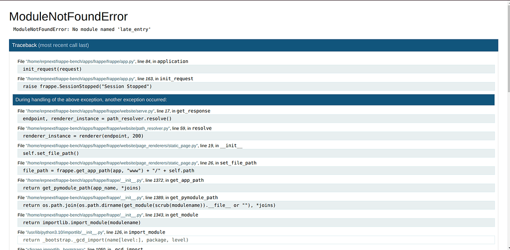 ModuleNotFoundError: No module named 'late_entry' - ERPNext - Frappe Forum ModuleNotFoundError: No module named 'late_entry' - ERPNext - Frappe Forum