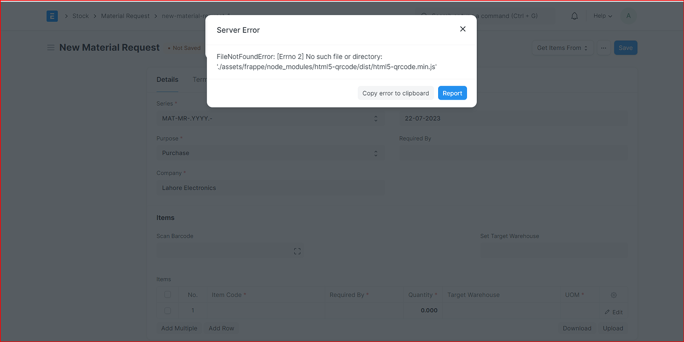 Scan Barcode Error: Purchase Order, Material Request etc - ERPNext - Frappe Forum