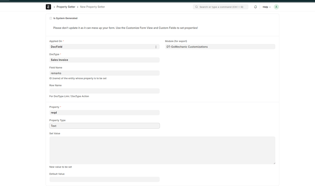 How can i use property setter to put mandate depends on condition ...