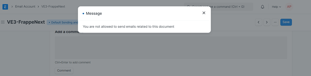 Error "Message You are not allowed to send emails related to this document" - ERPNext - Frappe Forum