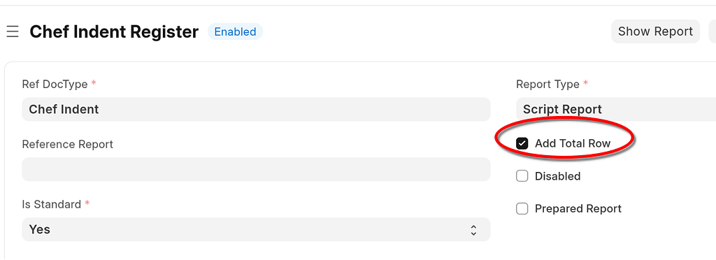How To Restrict The Add Total Row Feature In A Script Report To Apply