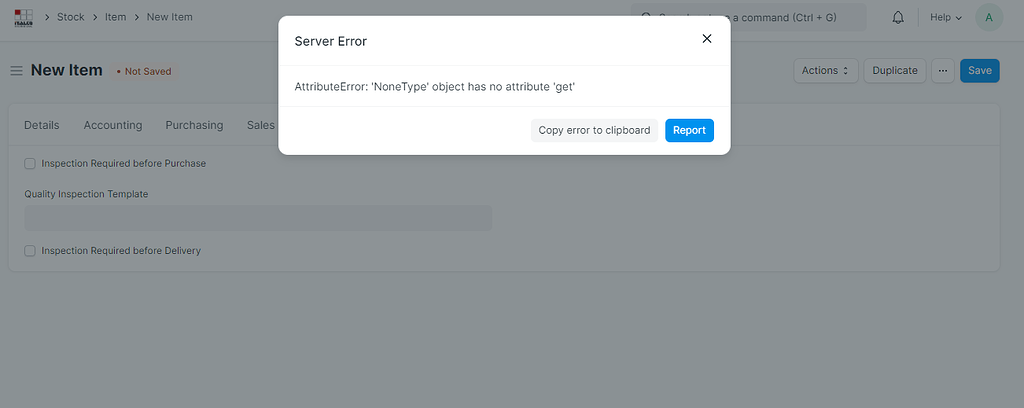Error while creating a Item - User Forum - Frappe Forum