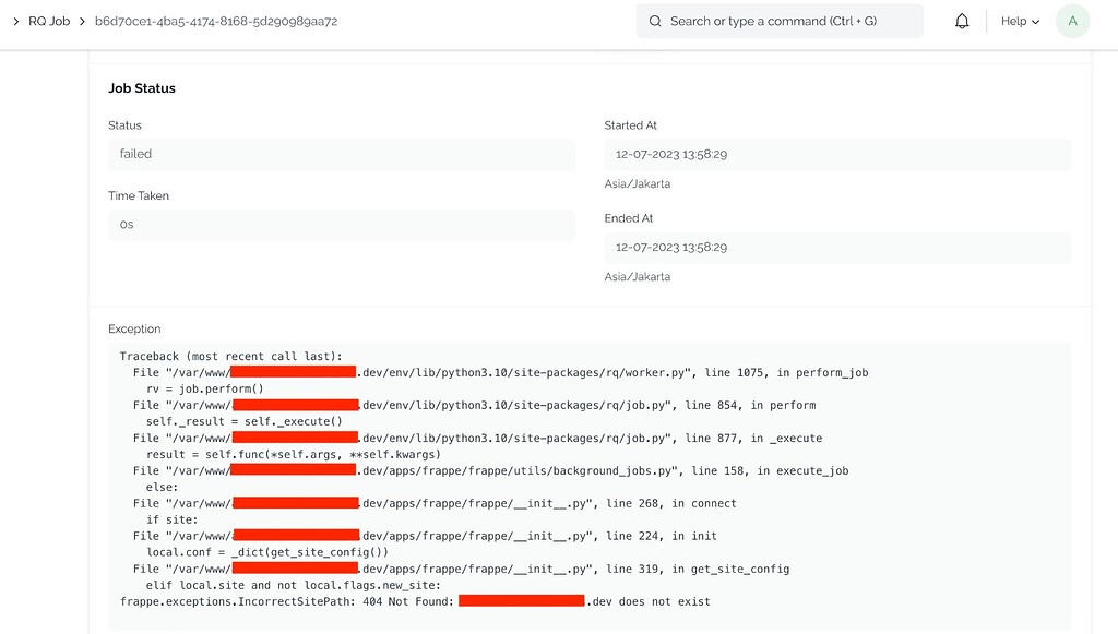 Failed to get site config upon performing a job - Frappe Framework - Frappe Forum