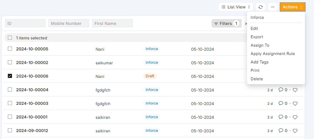 I need to Hide Actions Button or inside Inforce Action in List View is it Possible in V15?e ...