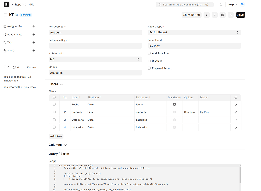 Create a Script report with 'is standard' as 'no' - ERPNext - Frappe Forum