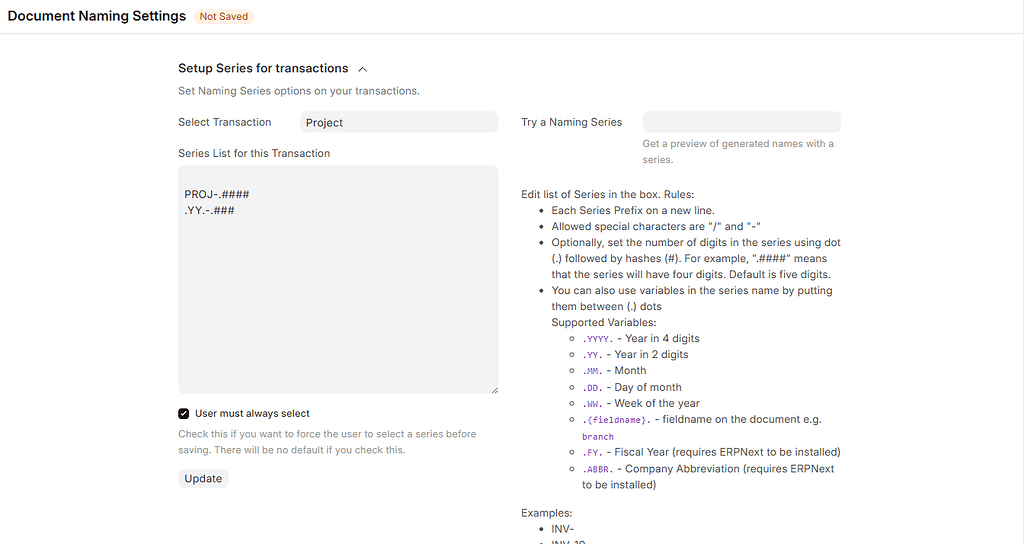 Add/Change Project Naming Series - ERPNext - Frappe Forum
